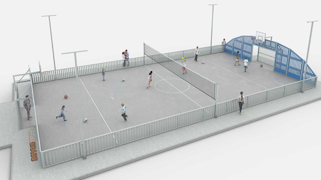 Pista multideporte mixta fenólico/hierro con resina polideportiva a 1 ...